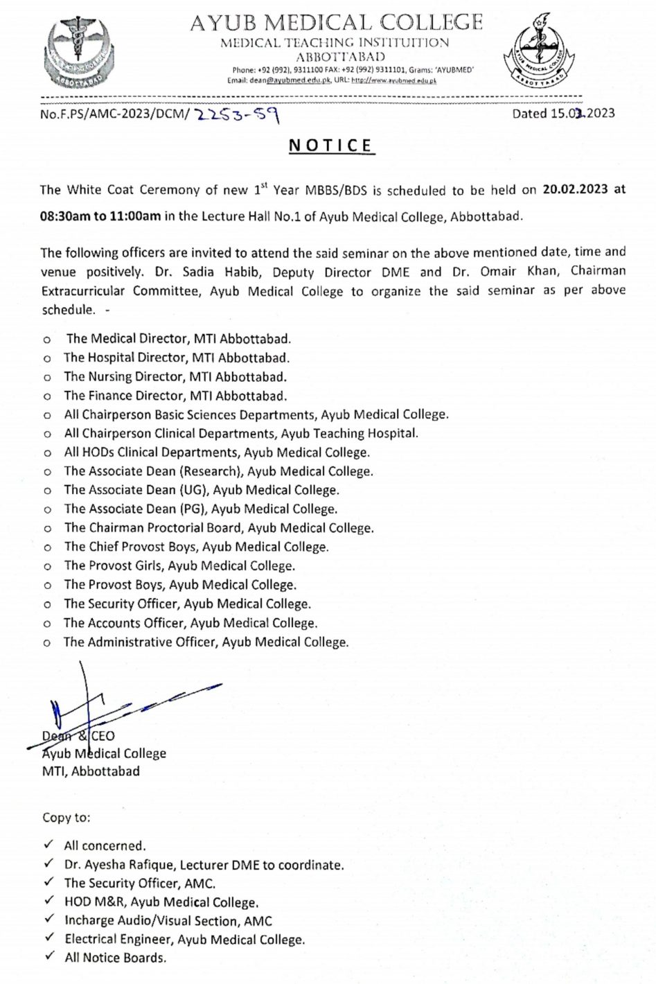 Notice Board – Ayub Medical College, Abbottabad.
